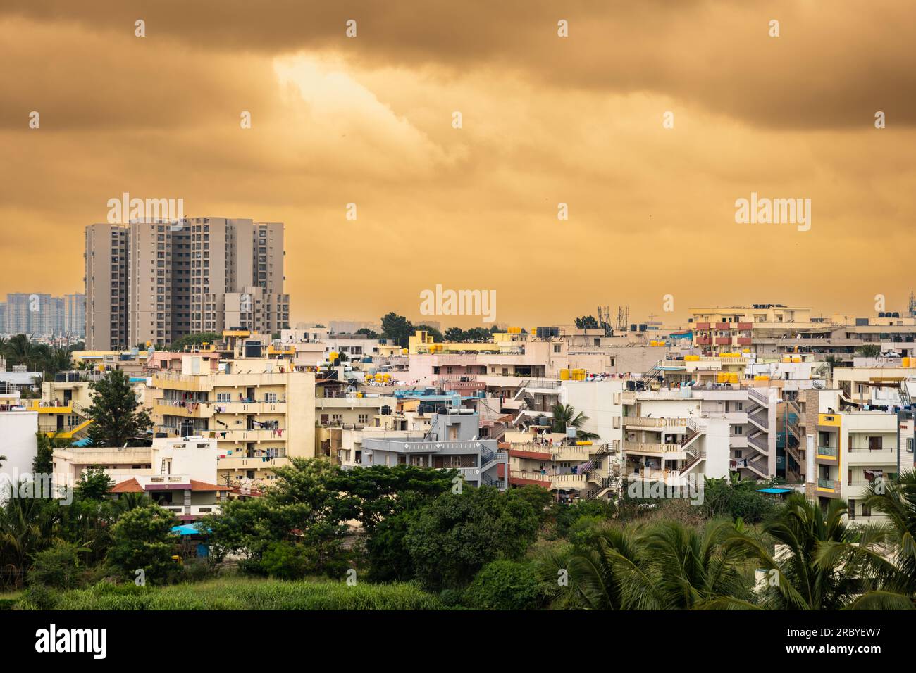 This long shot photo captures a beautiful Indian cityscape with a ...