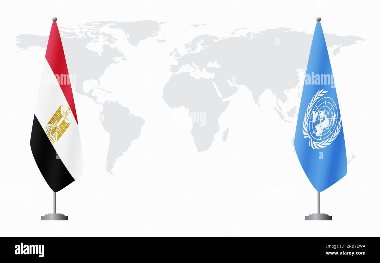 Egypt and United Nations flags for official meeting against background ...