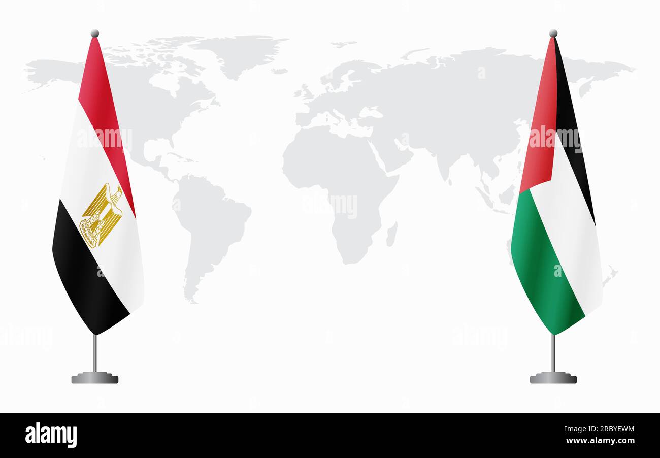 Egypt and Palestine flags for official meeting against background of ...
