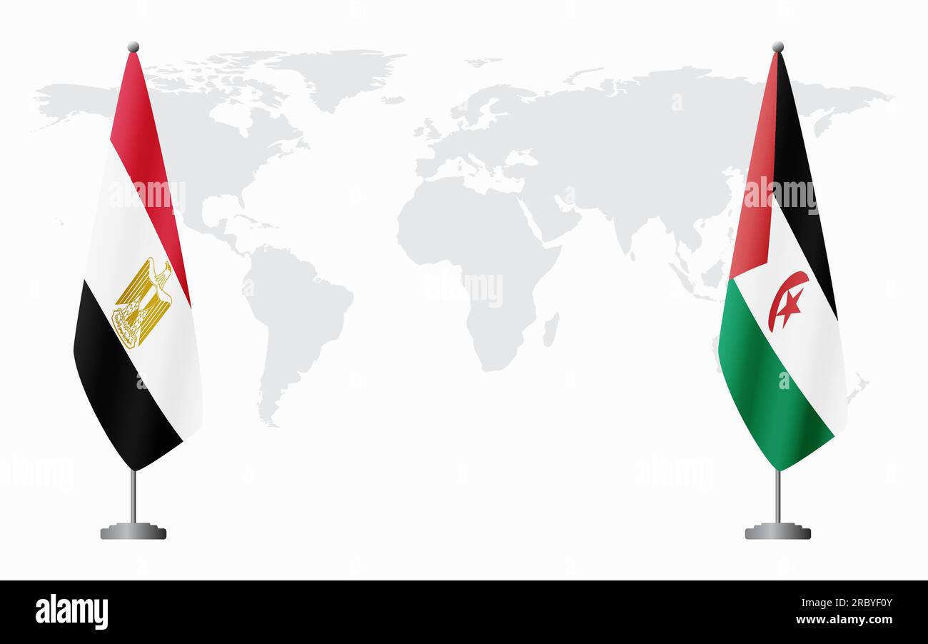 Egypt and Sahrawi Arab Democratic Republic flags for official meeting ...