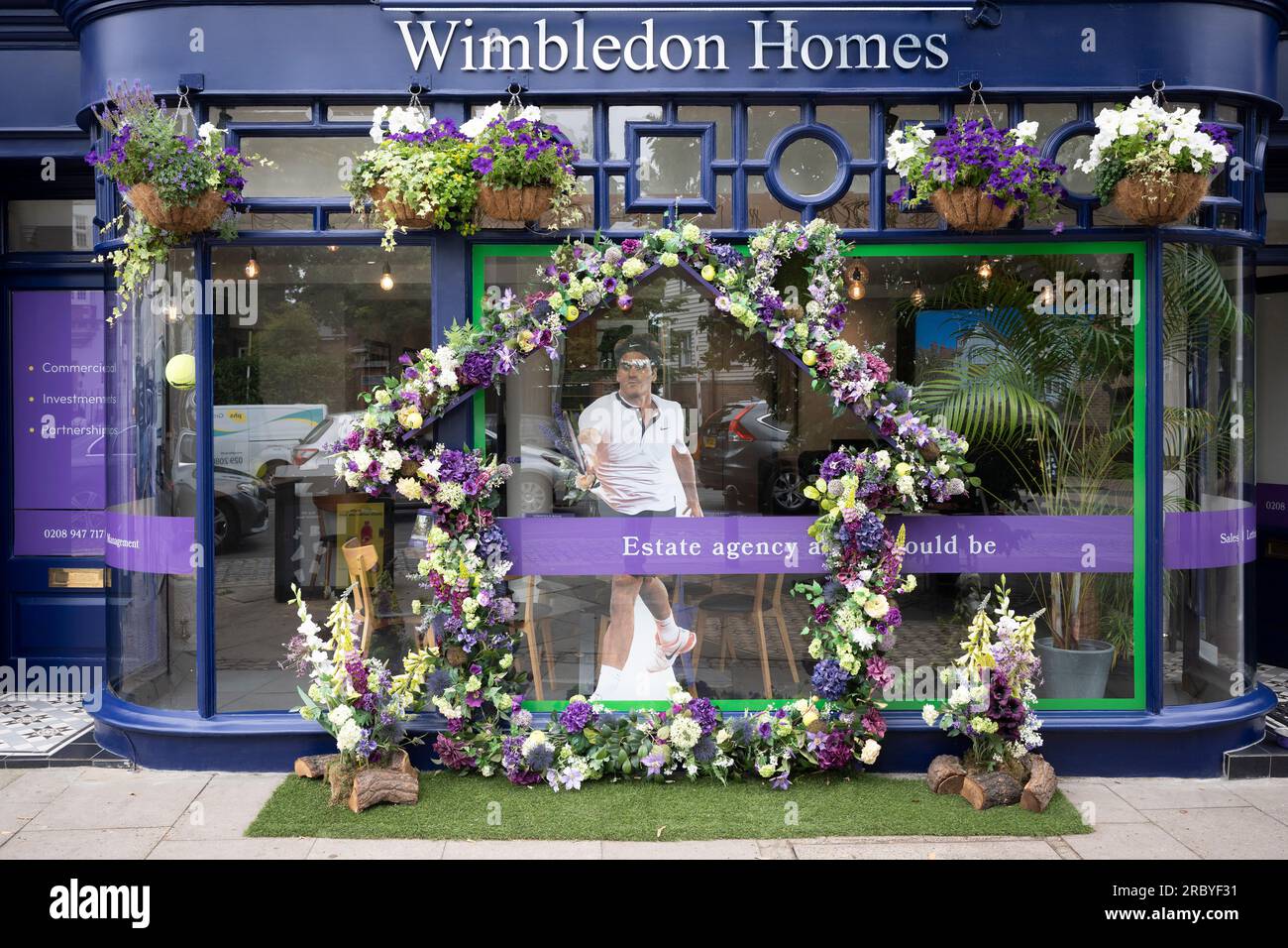 A tennis themed window in Wimbledon Village during the tennis ...