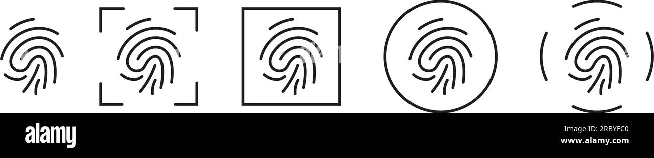 Fingerprint identification set vector. Unique thumb icons and ID lines imprint of finger ...