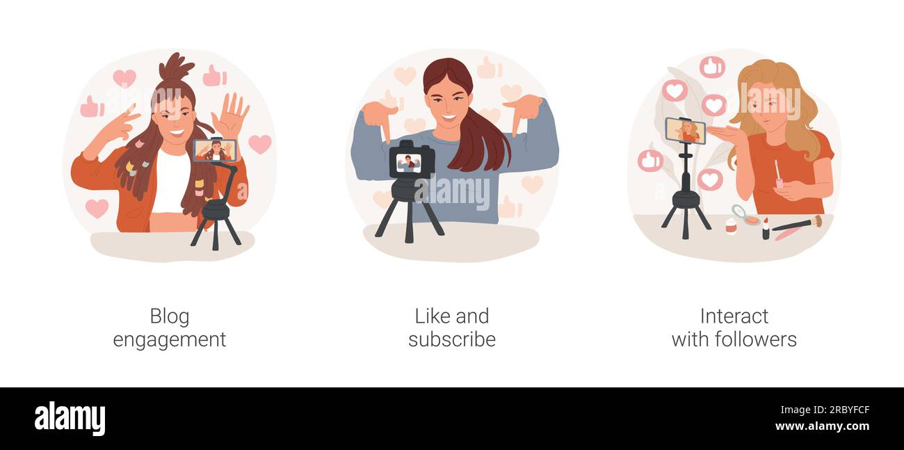 Video content creation isolated cartoon vector illustration set. Blog engagement, recording ...