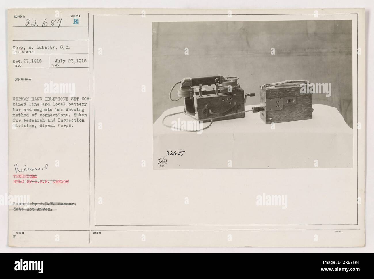 German hand telephone set, taken on July 23, 1918. It shows a combined ...