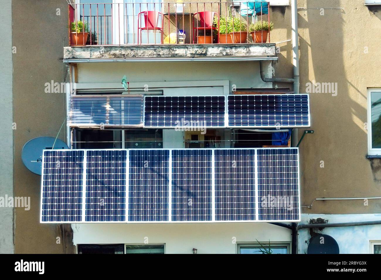 Balcony power plant: Solar panels of a photovoltaic system on the ...