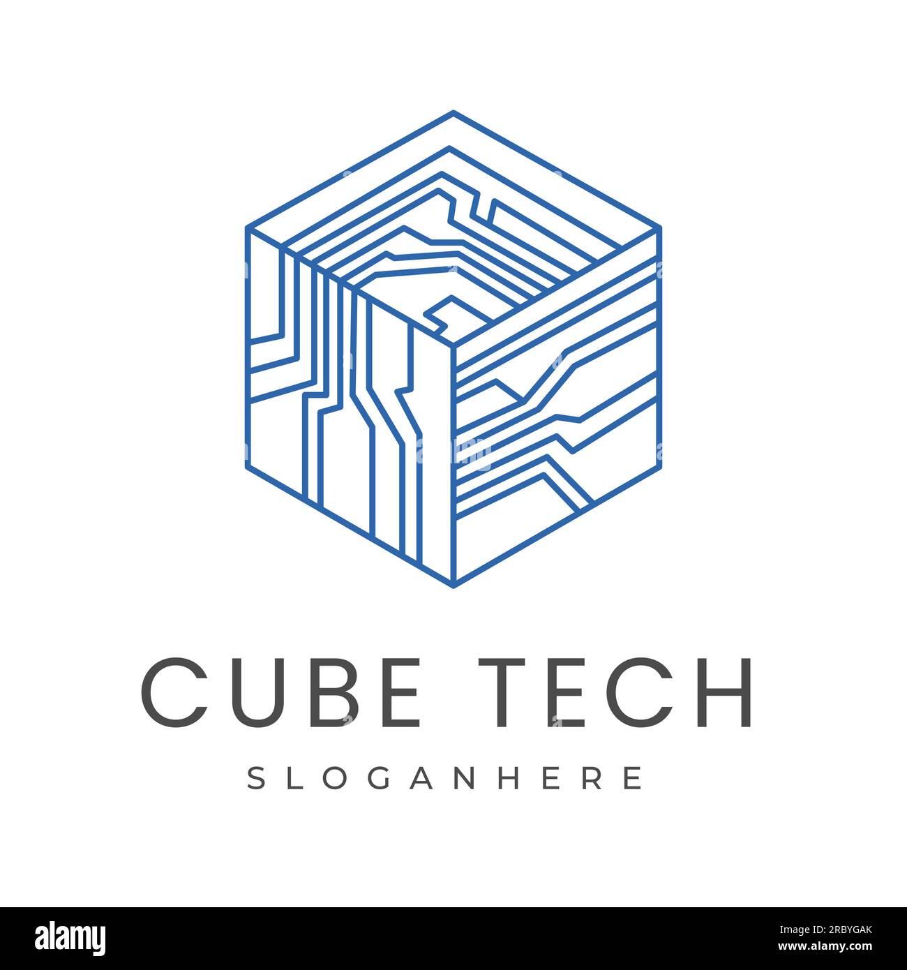 Vintage Futuristic Box Cube Digital Electronic Circuit Chip design for ...