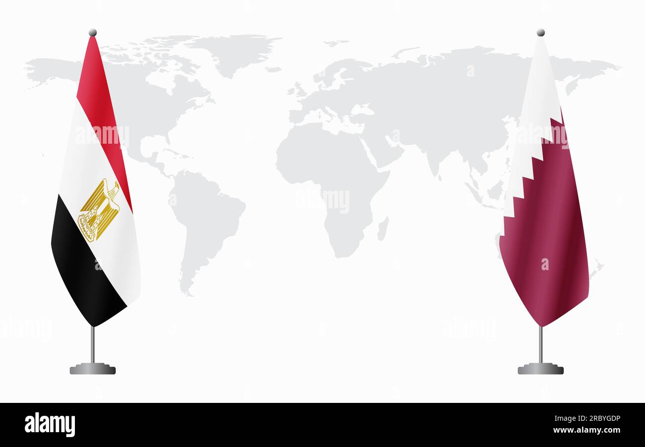 Egypt and Qatar flags for official meeting against background of world ...