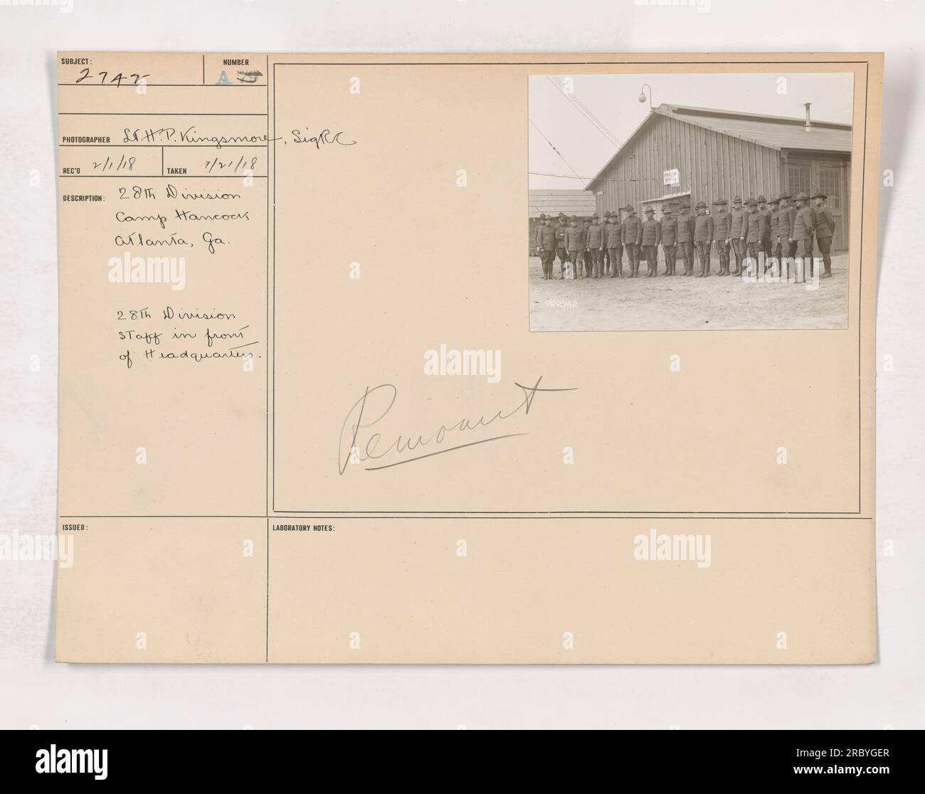 28th Division staff members gathered in front of their headquarters at ...