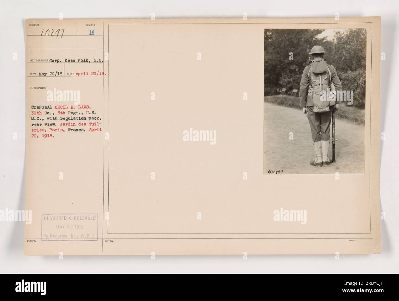 Corporal Cecil R. Laws, a member of the 30th Company, 5th Regiment, U.S ...