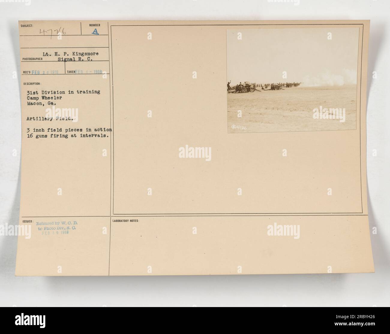 Photograph taken in February 1918 at Camp Wheeler, Macon, Georgia. It ...