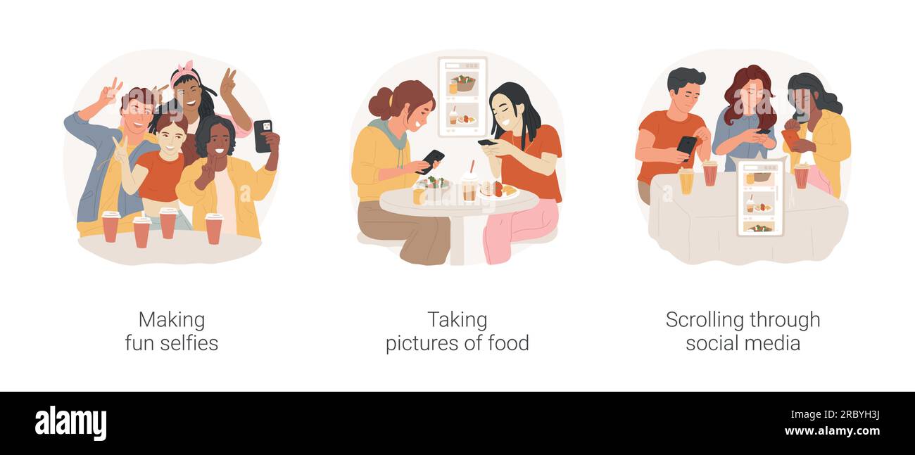 Teenagers and social media isolated cartoon vector illustration set ...