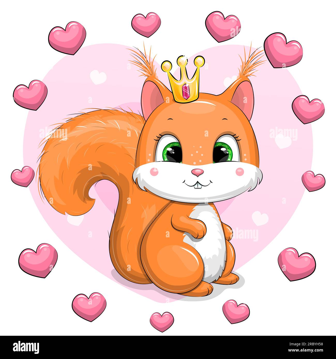 Cute cartoon squirrel with a crown in a heart frame. Vector ...
