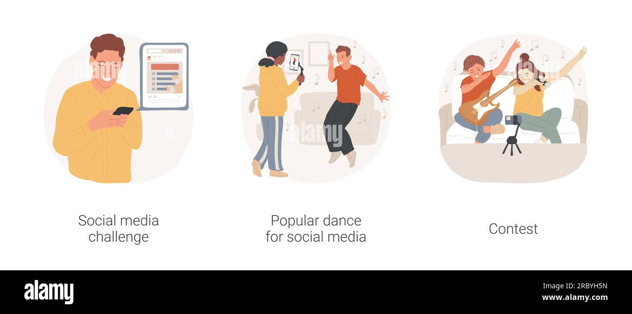 Creating media content isolated cartoon vector illustration set. Social ...