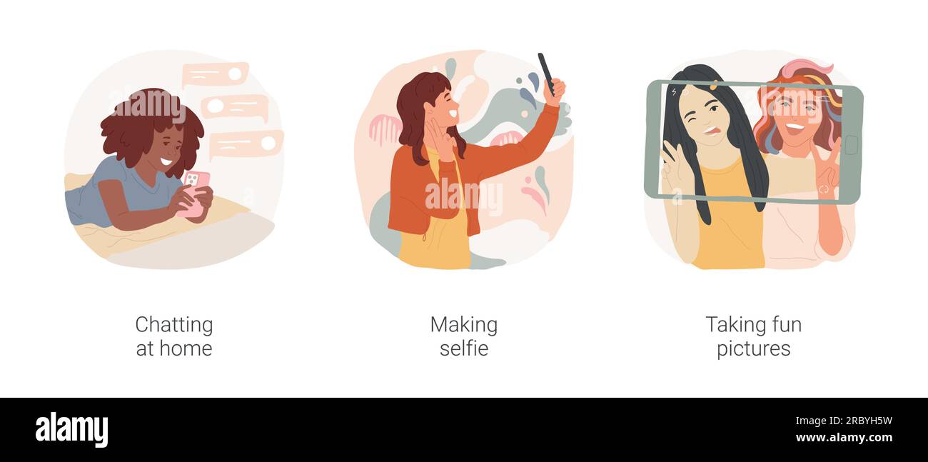 Teenager and smartphone isolated cartoon vector illustration set ...