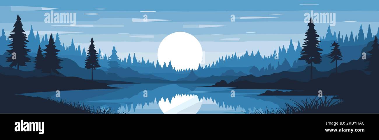Midnight lake Stock Vector Images - Alamy