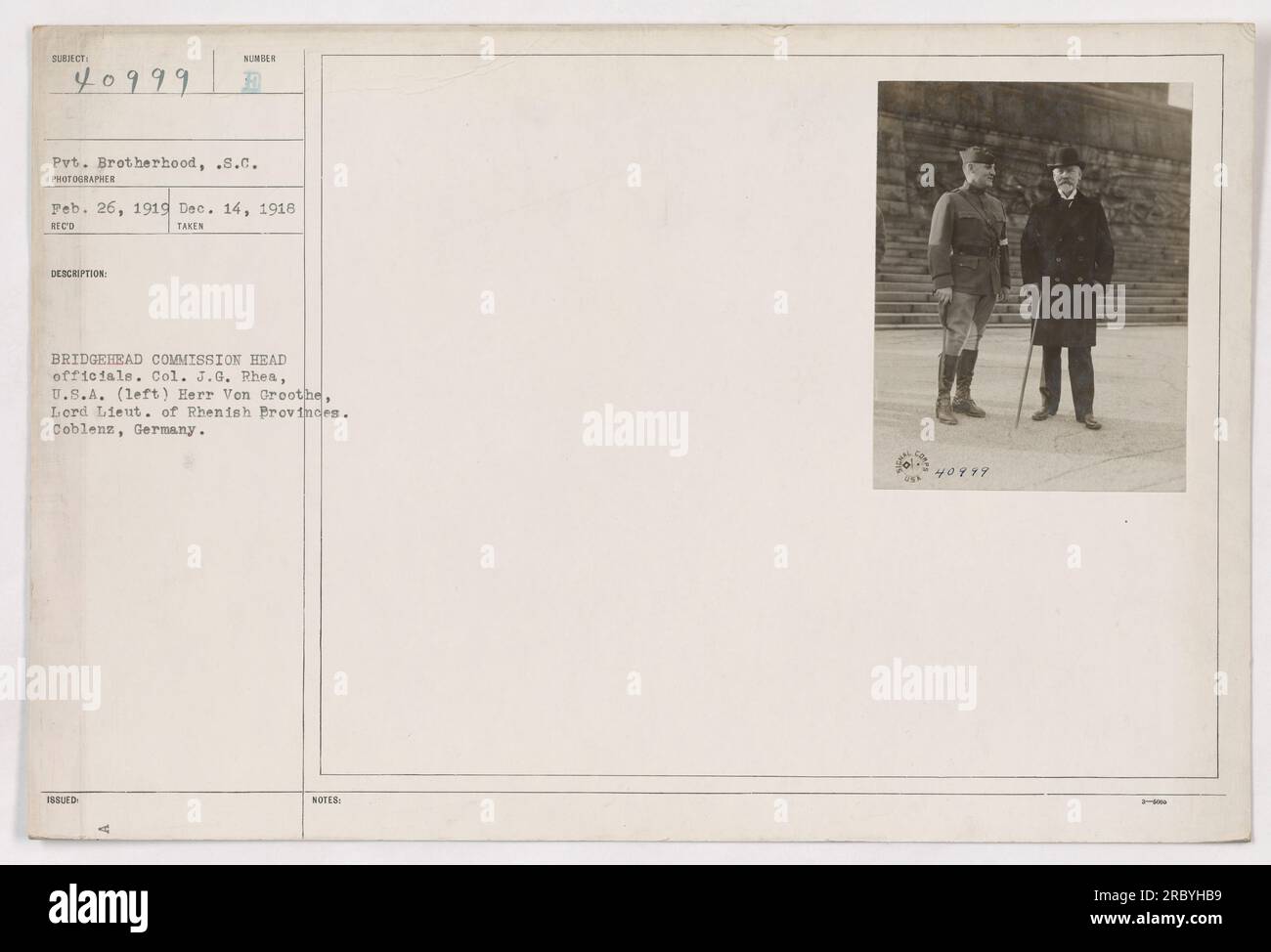 Col. J.G. Rhea, U.S.A. (left) and Herr Ven Groothe, Lord Lieut. of ...