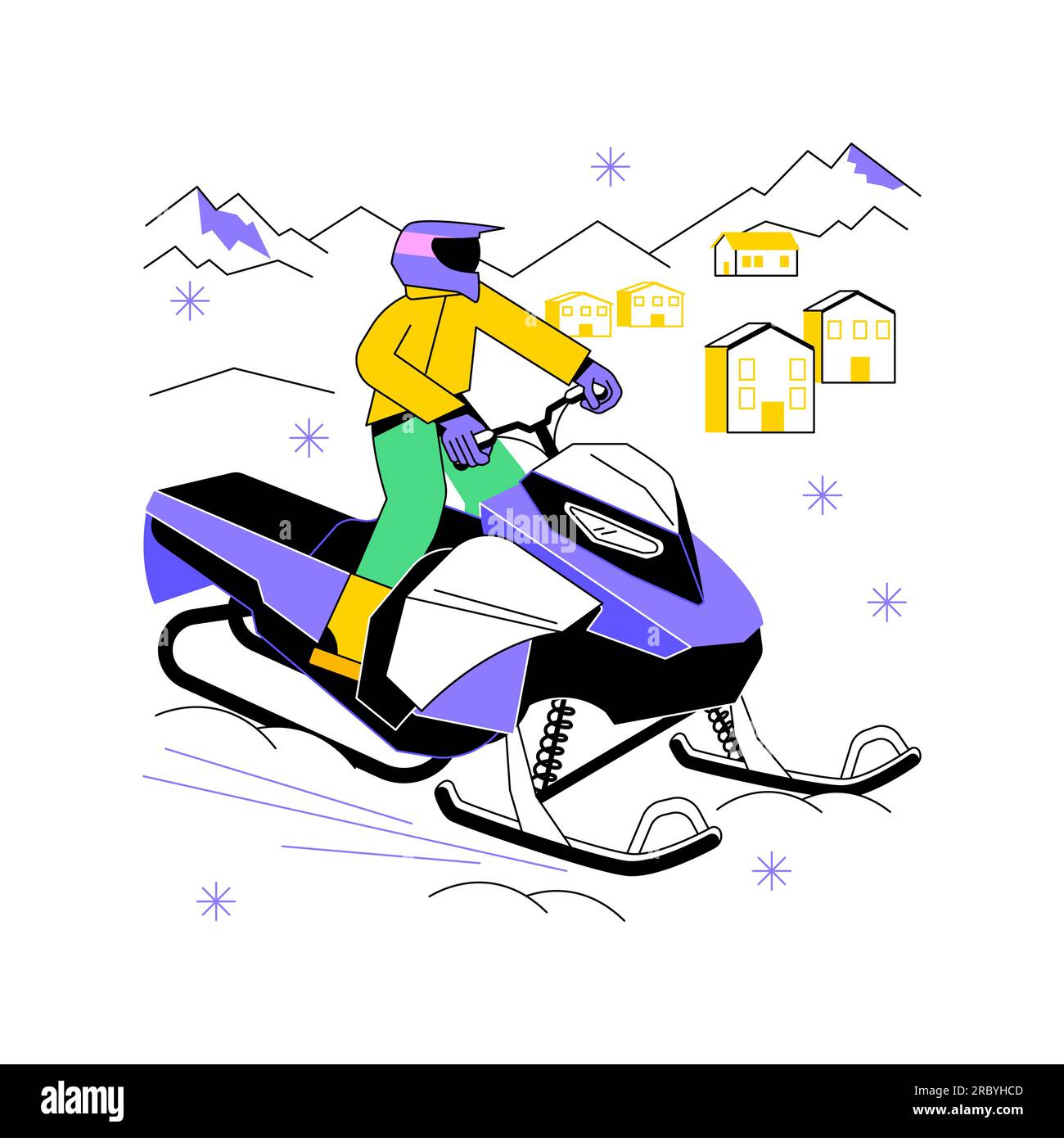 Snowmobile rental isolated cartoon vector illustrations. People rent a ...