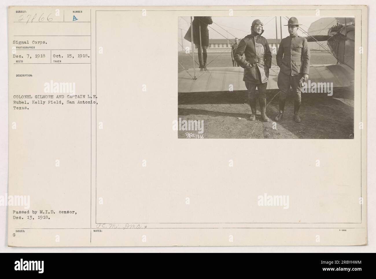 Colonel Gilmore and Captain Le Rubel at Kelly Field in San Antonio ...