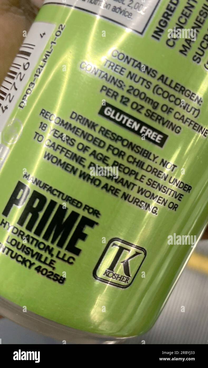 Labeling for Prime Energy drinks displayed for sale in a supermarket ...