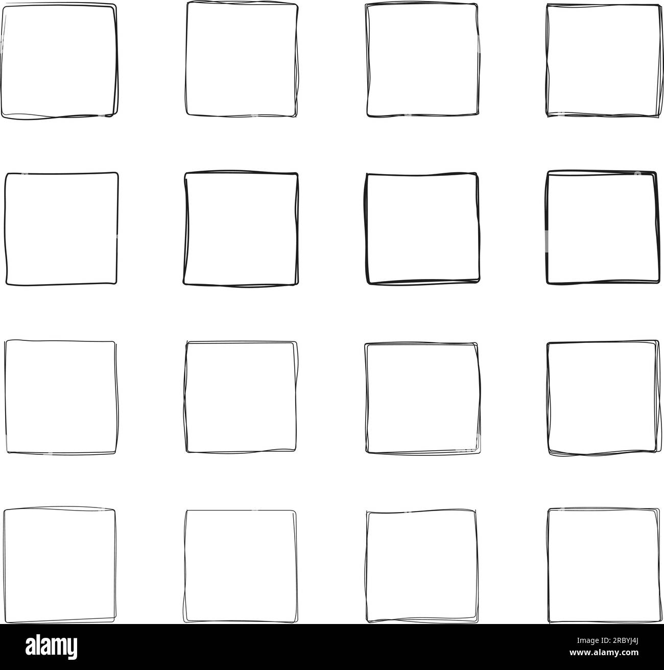 Squares vector set in sketch style. Frames line in hand drawn style ...