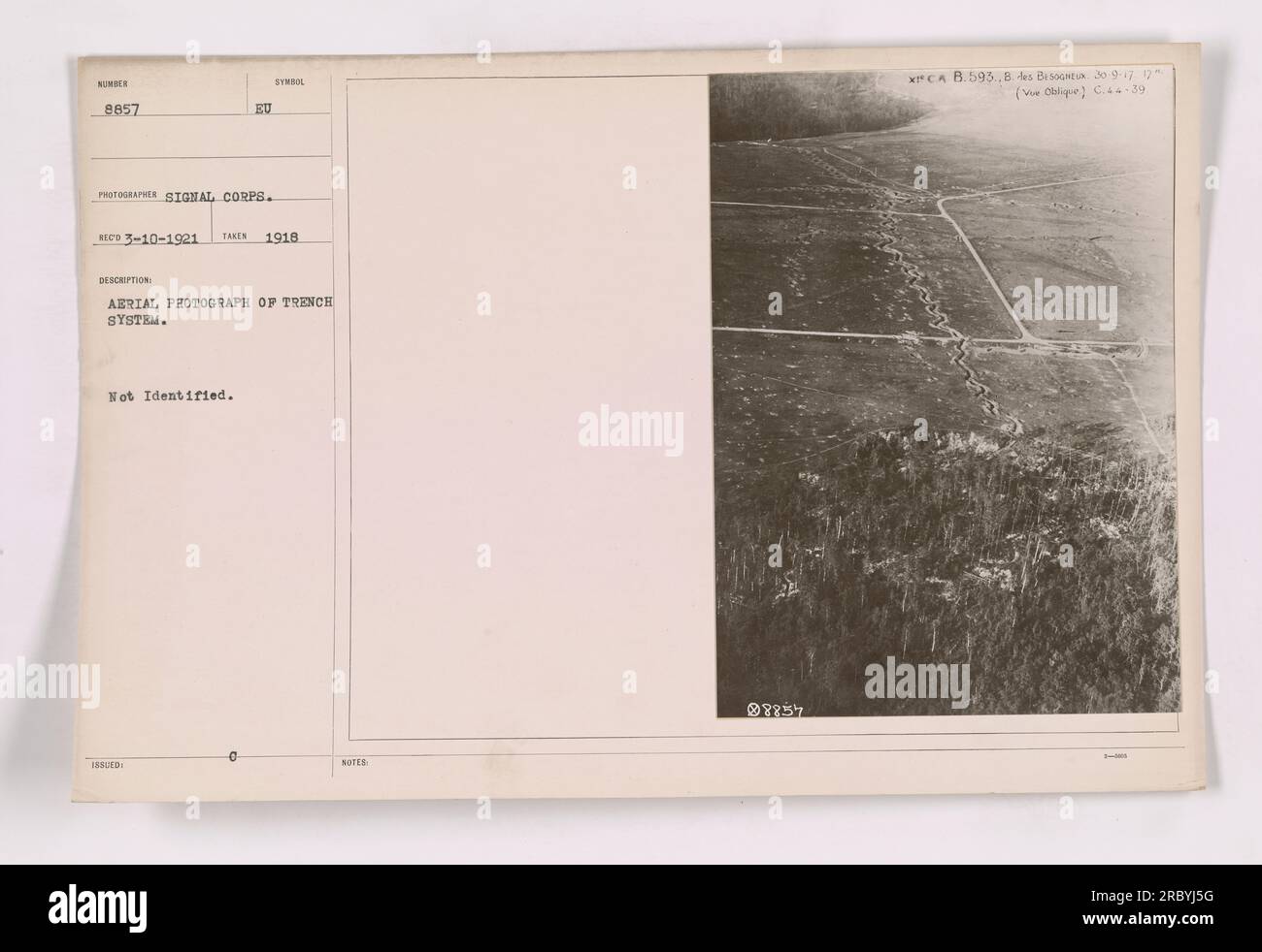 Aerial photograph of a trench system taken by an unidentified EU ...