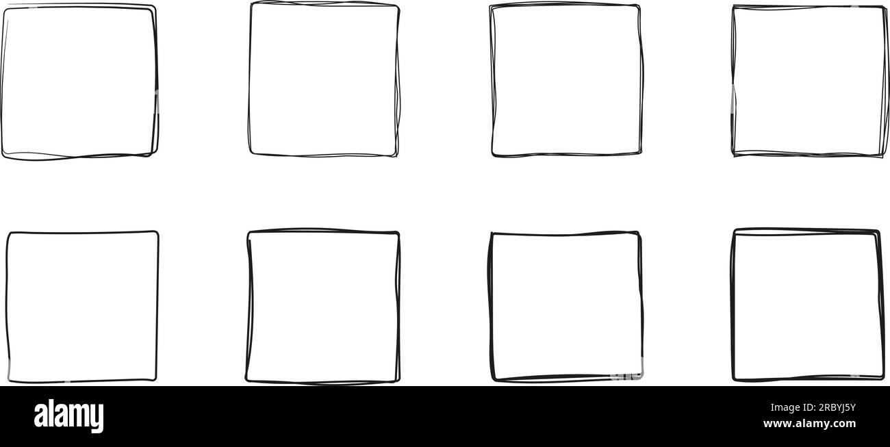 Squares vector set in sketch style. Frames line in hand drawn style ...