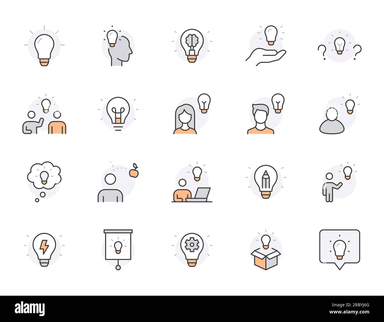 Creative idea line icon set. Electricity bulb, brainstorm presentation, education, solution ...