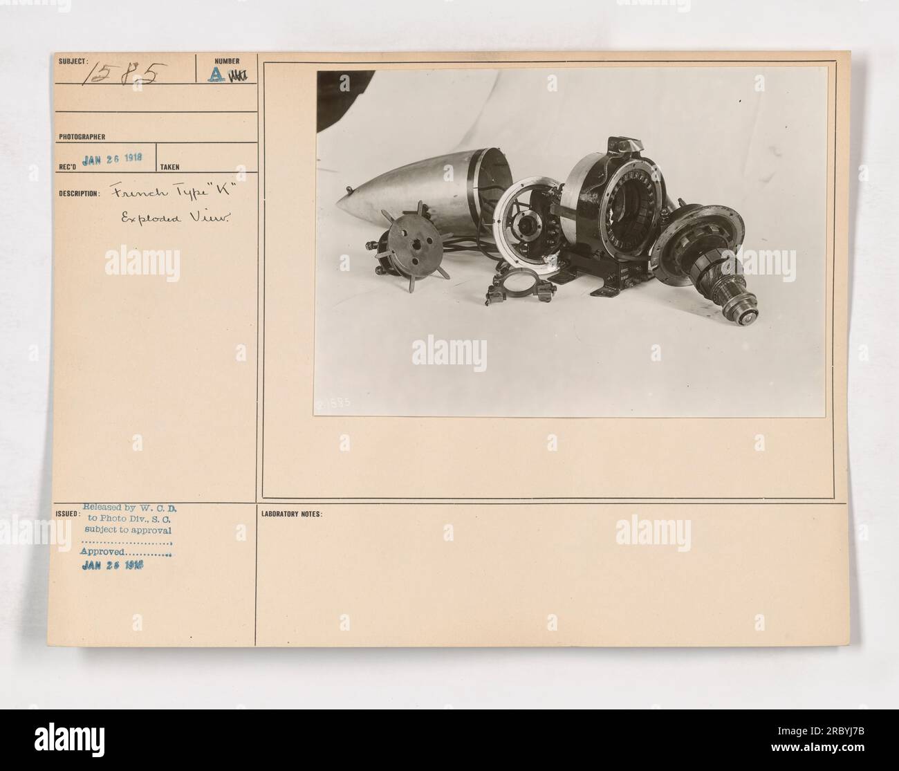 Image of a French Type "K" weapon, shown in exploded view. The ...