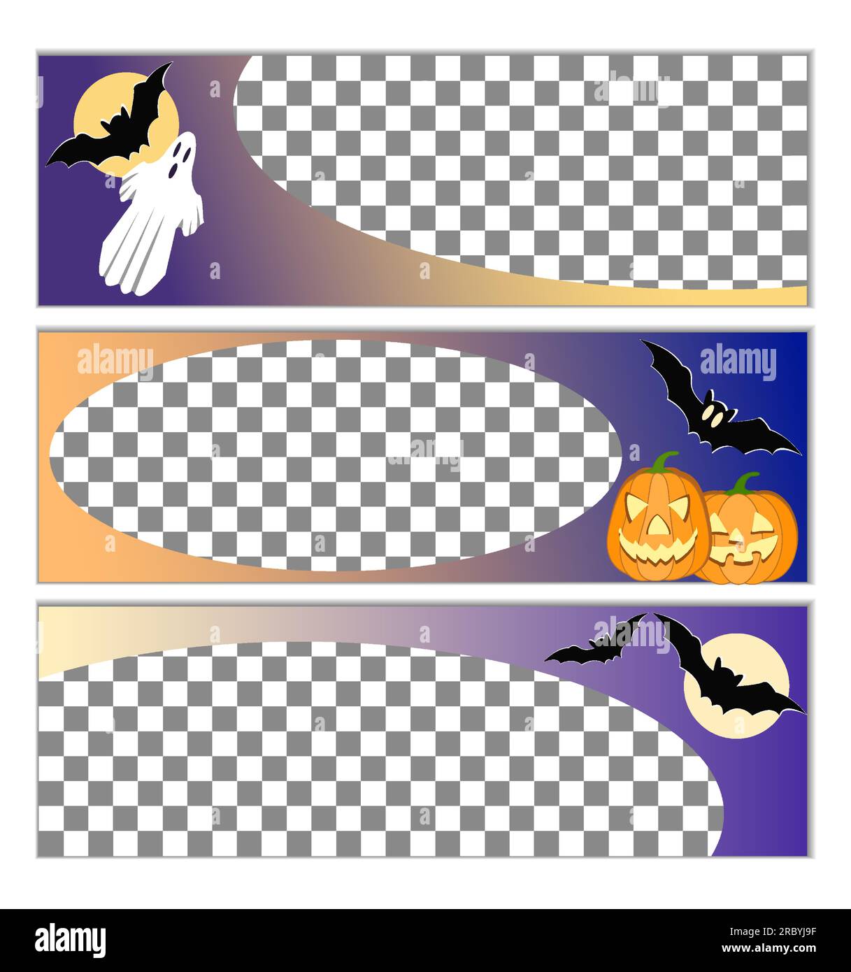 Set of horizontal simple wide banners in Halloween style with holiday ...