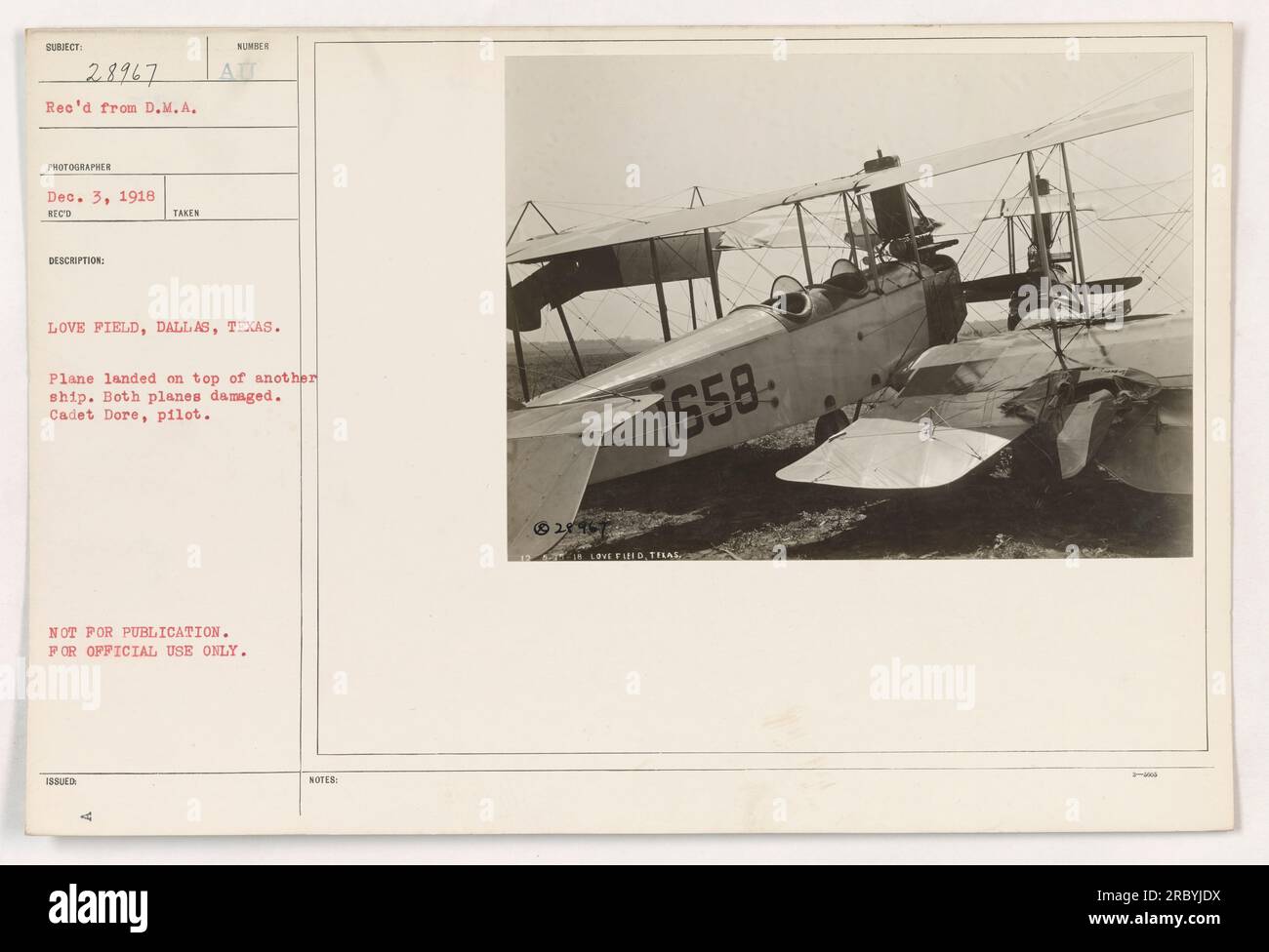 Two planes at Love Field, Dallas, Texas. One plane has landed on top of ...