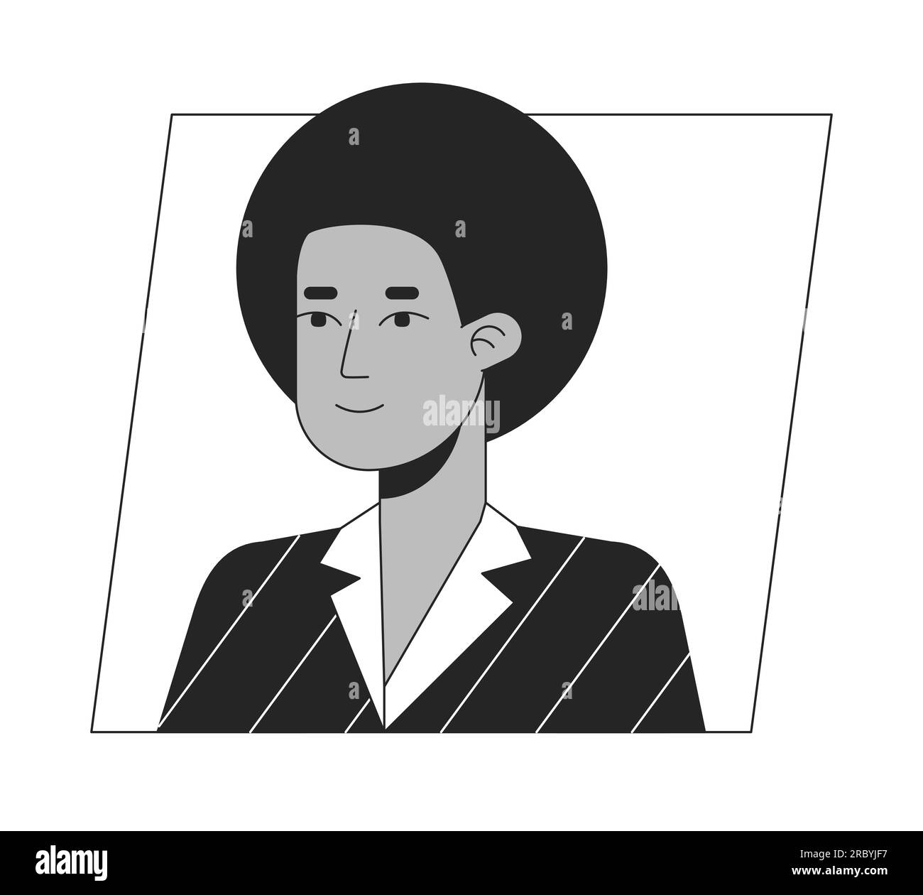 Cheerful african american man with curly hair black white cartoon ...