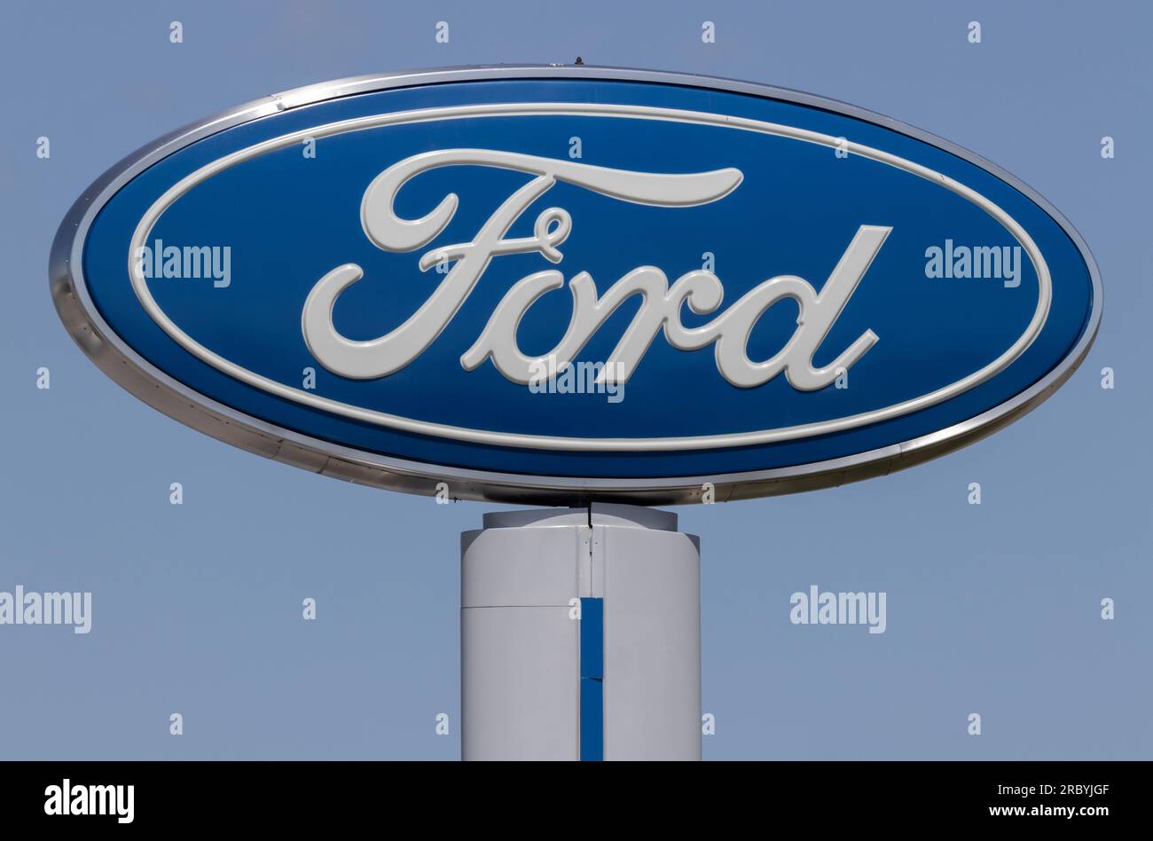 Muncie - July 10, 2023: Ford Motor Company logo. Ford manufactures the ...