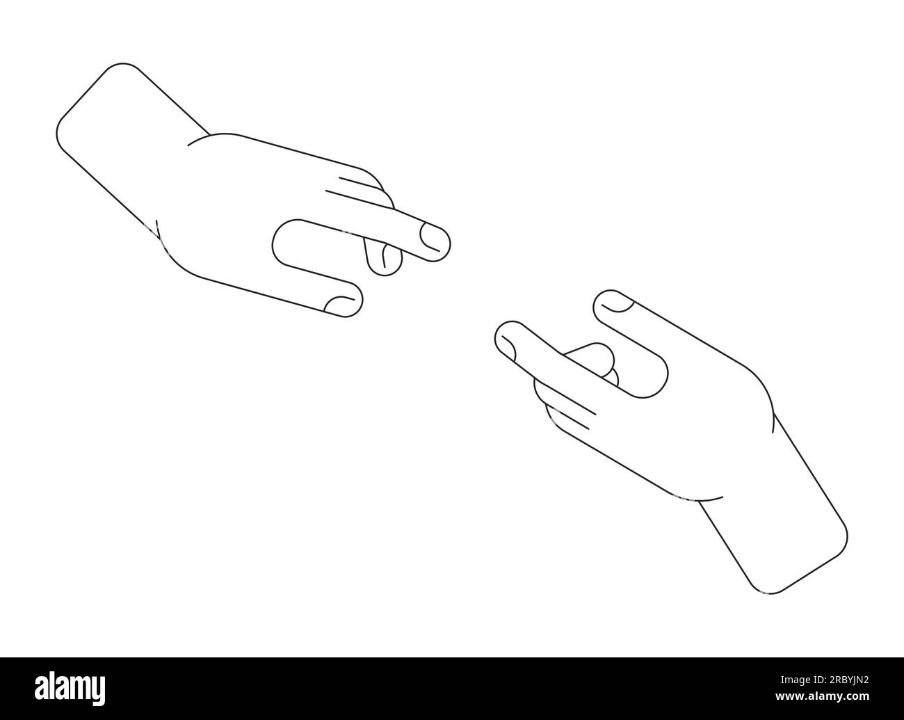 Human hands reaching towards each other flat monochrome isolated vector ...