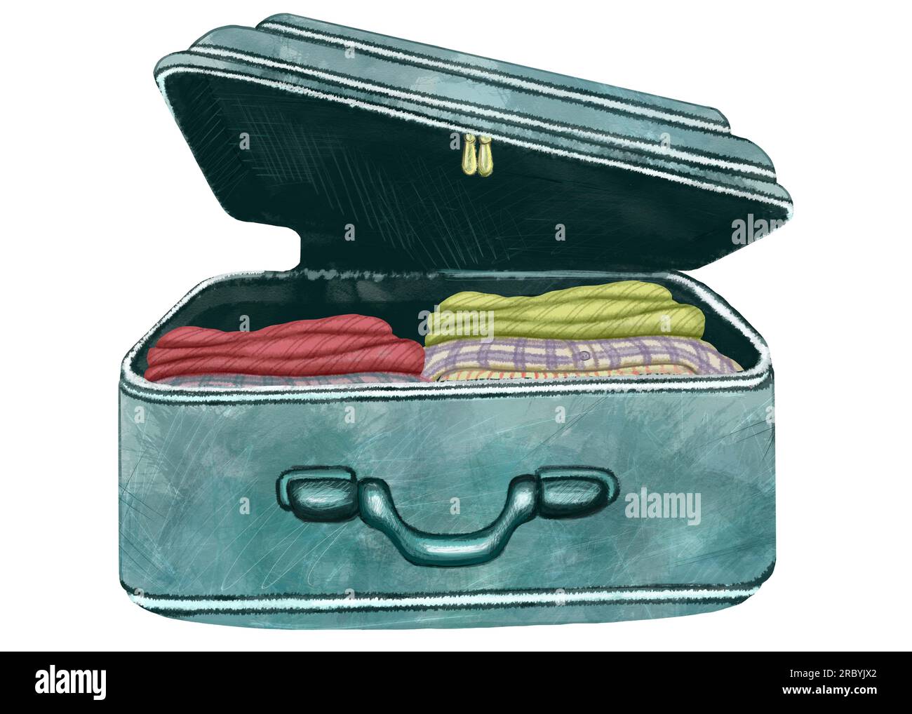 Color illustration of an open suitcase with clothes inside from the ...