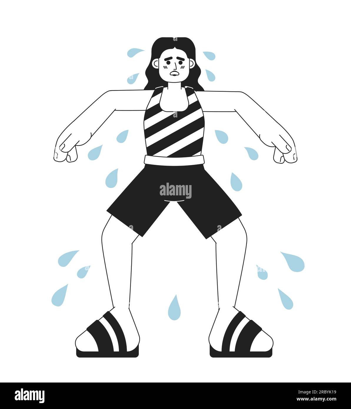 Excessive sweating in summer monochrome concept vector spot ...