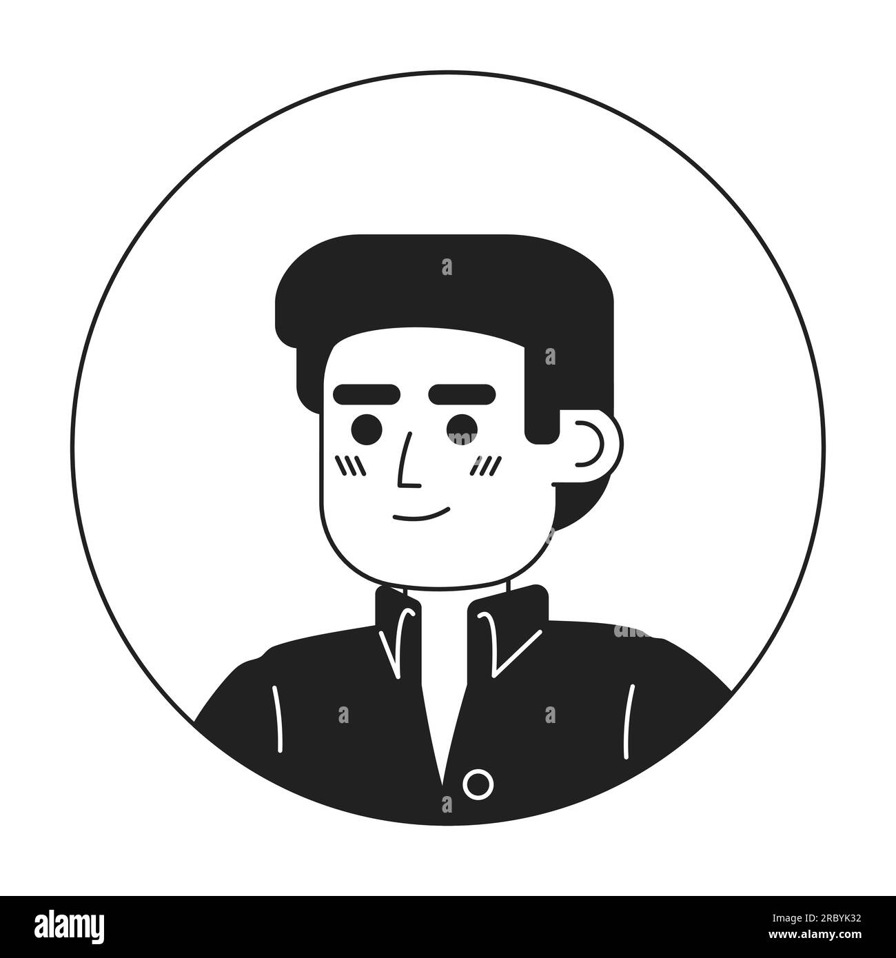 Cheerful Young Adult Man Monochrome Flat Linear Character Head Stock