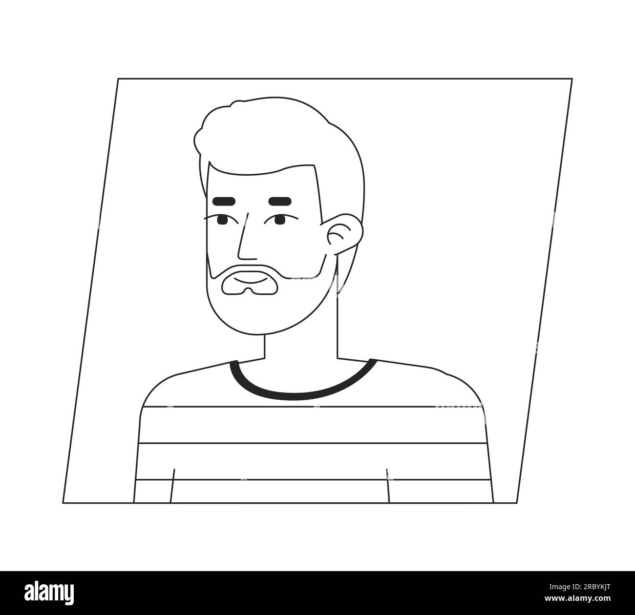 Young caucasian dark haired man black white cartoon avatar icon Stock ...