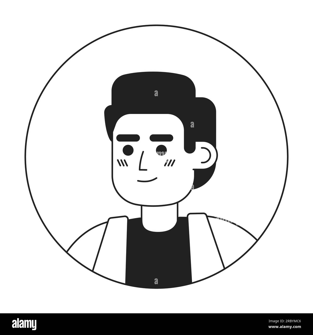Motivated Young Asian Man Monochrome Flat Linear Character Head Stock