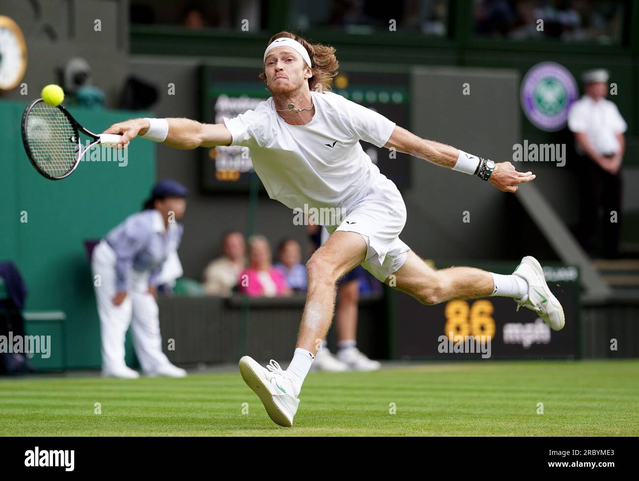 Andrey Rublev in action against Novak Djokovic during their gentlemen's ...