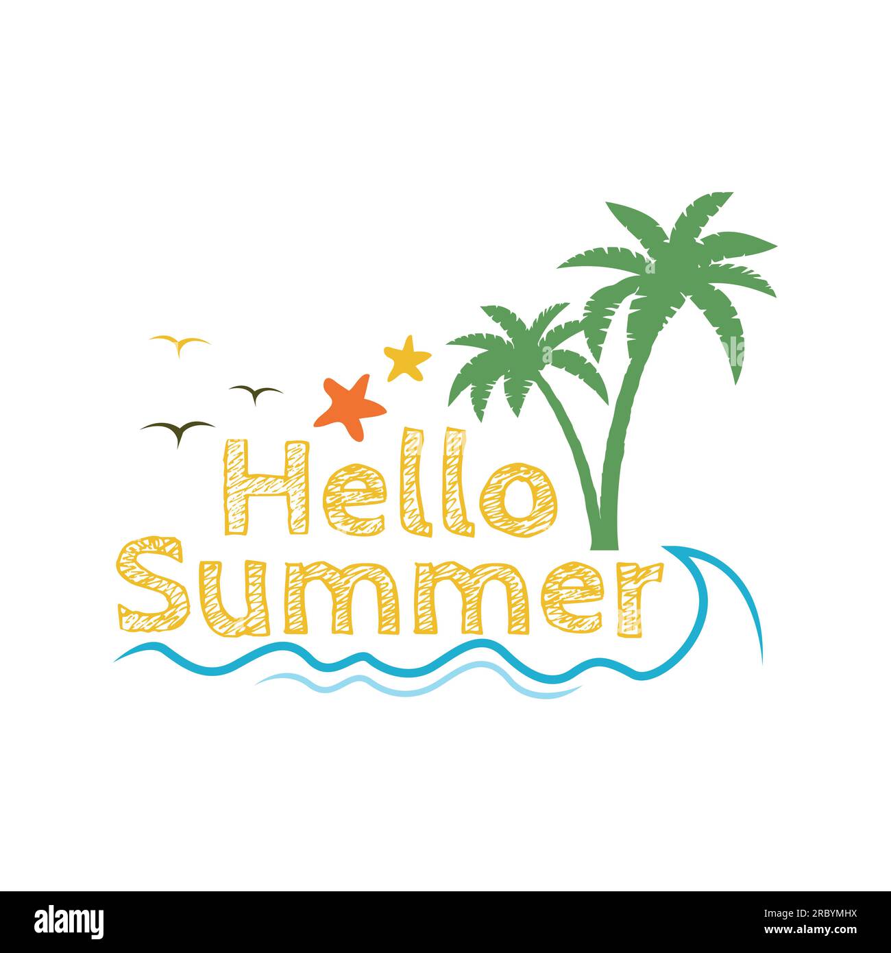 Hello Summer logo vector design illustration. Beach and simple ocean ...