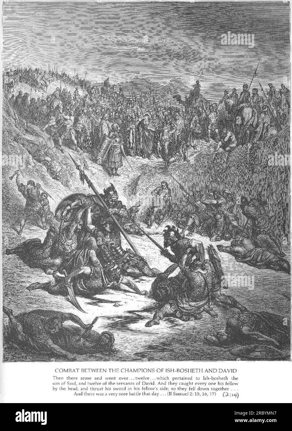 Combat between Soldiers of Ish-bosheth and David by Gustave Dore Stock ...