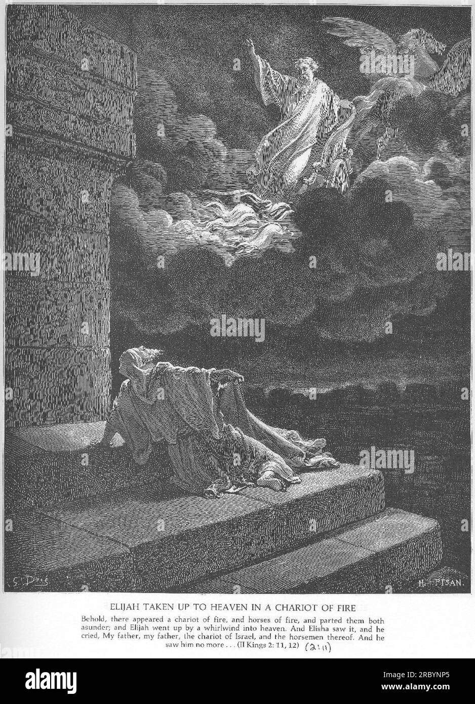 Elijah Ascends to Heaven in a Chariot of Fire by Gustave Dore Stock ...