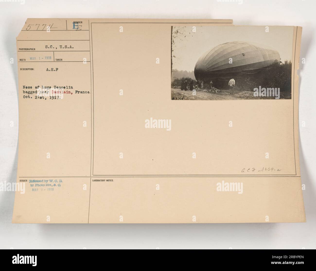 Close-up view of the nose of a large Zeppelin that was captured near ...