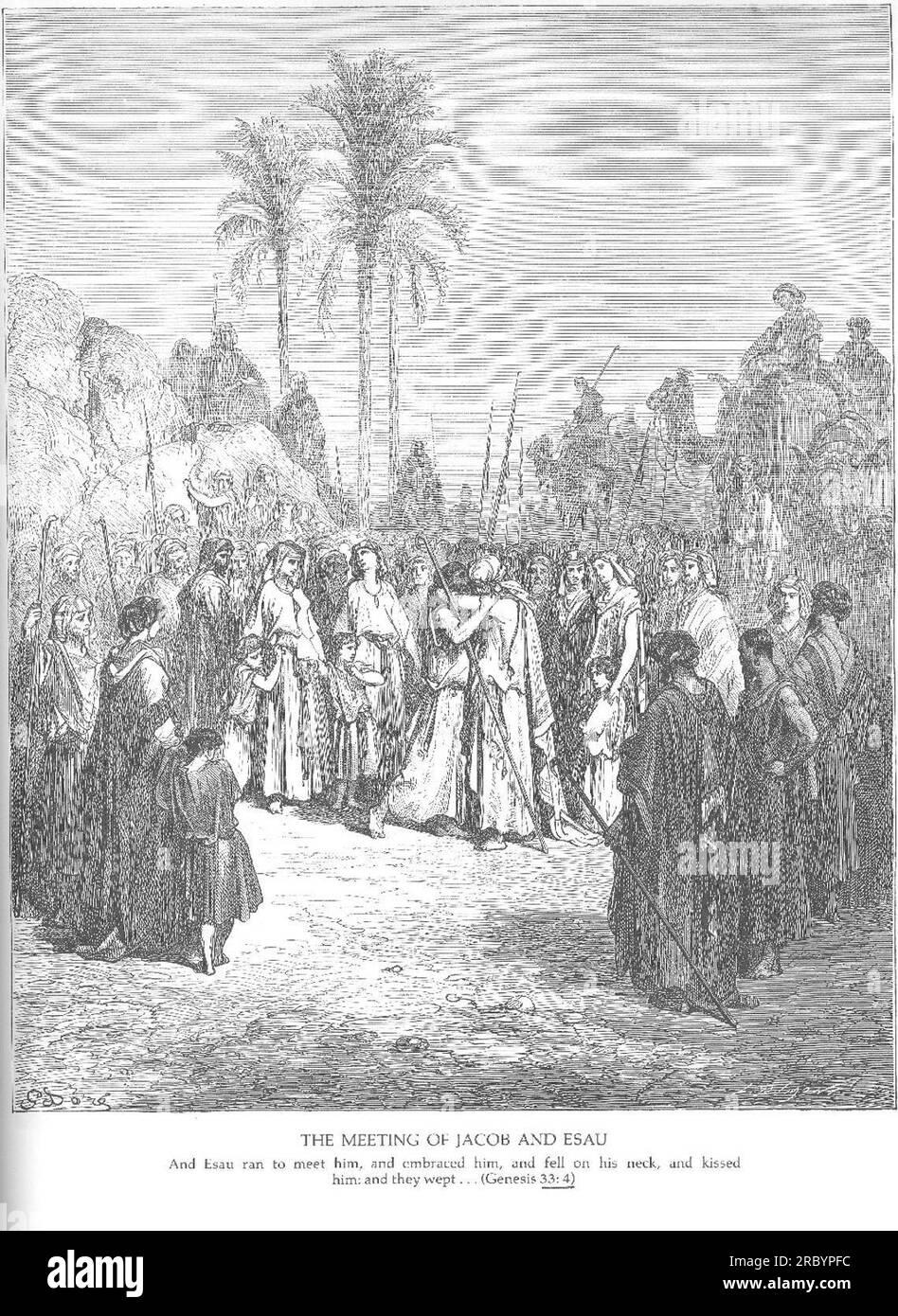 Jacob and Esau Meet by Gustave Dore Stock Photo - Alamy