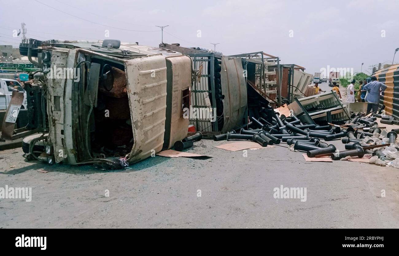 View of site after traffic accident due to over speeding and break ...