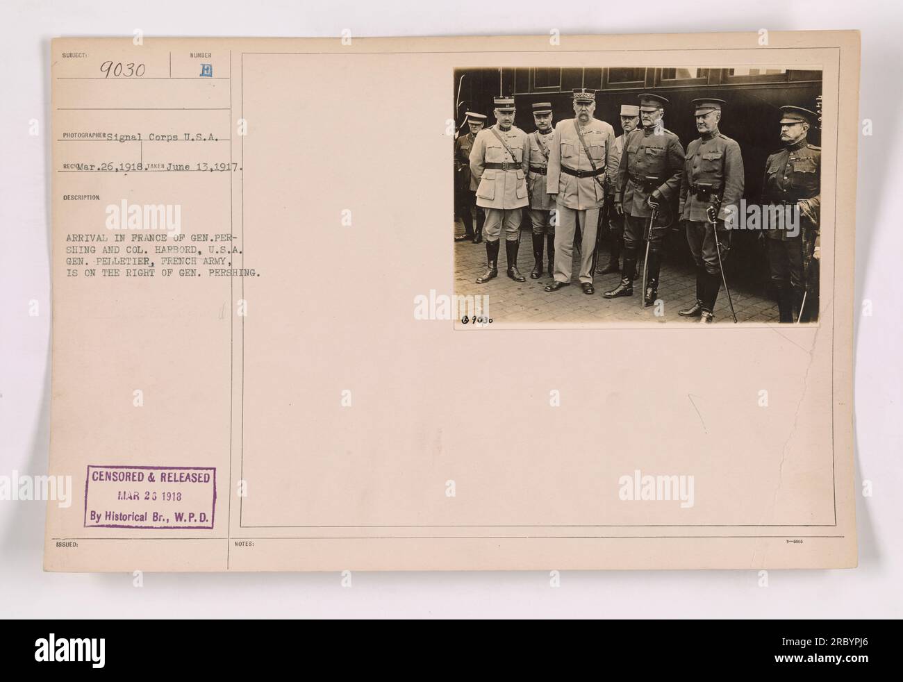 General Pershing and Colonel Harbord of the US army arrive in France ...