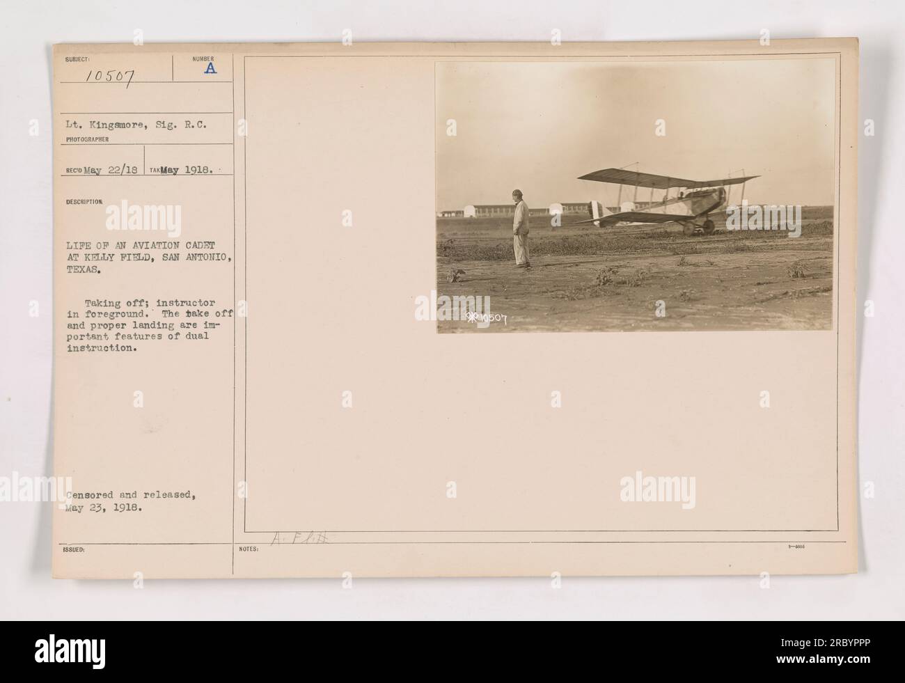 An aviation cadet, seen in the foreground, takes off from Kelly Field ...