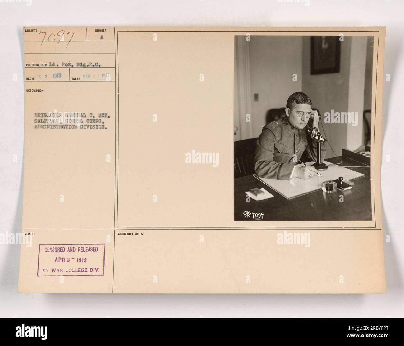 Brigadier General C. McK. Saltzman of the Signal Corps, Administration ...