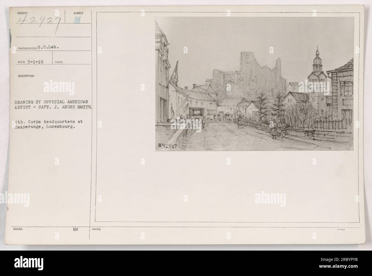 A photograph capturing a drawing by Captain J. Andre Smith, an official ...