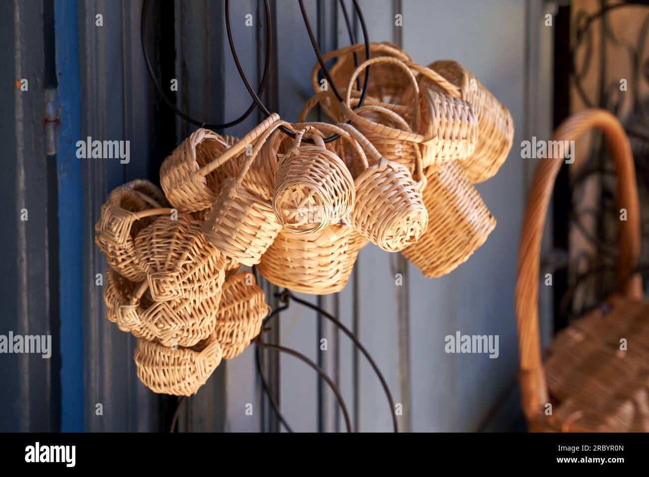Small traditional souvenir wicker baskets on sale in Nice, France Stock ...